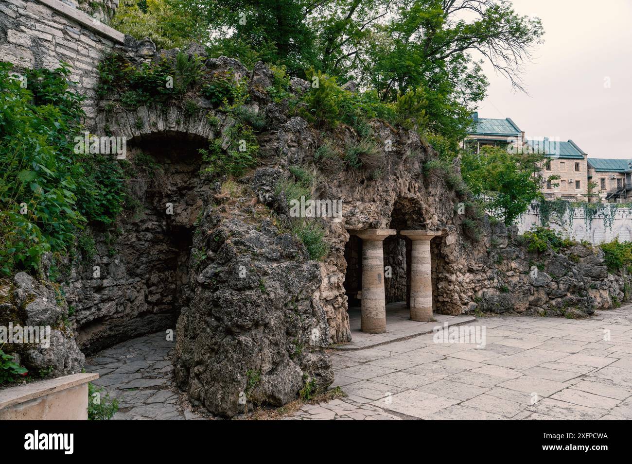Pyatigorsk, Russia 05.09.2024. Two columns support a vault carved into ...