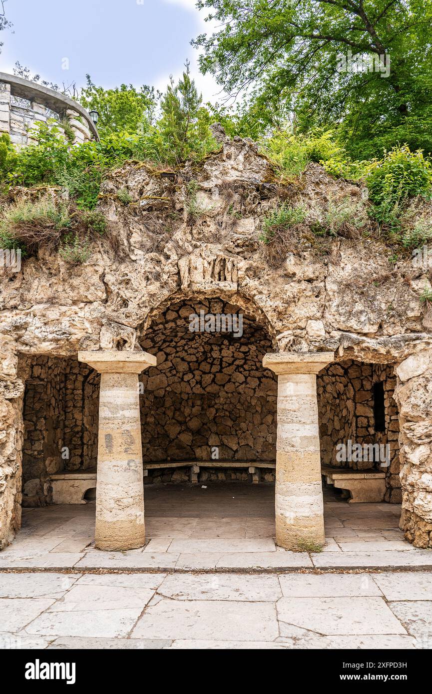 Pyatigorsk, Russia 05.09.2024. Two columns support a vault carved into ...