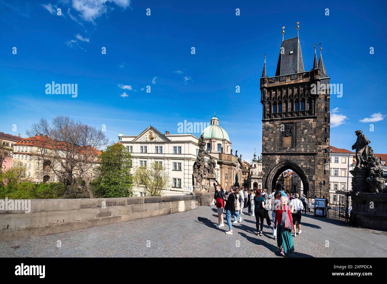 Charles bridge, Old Town Bridge Tower, Medieval stone arched bridge over the Vitava River ...