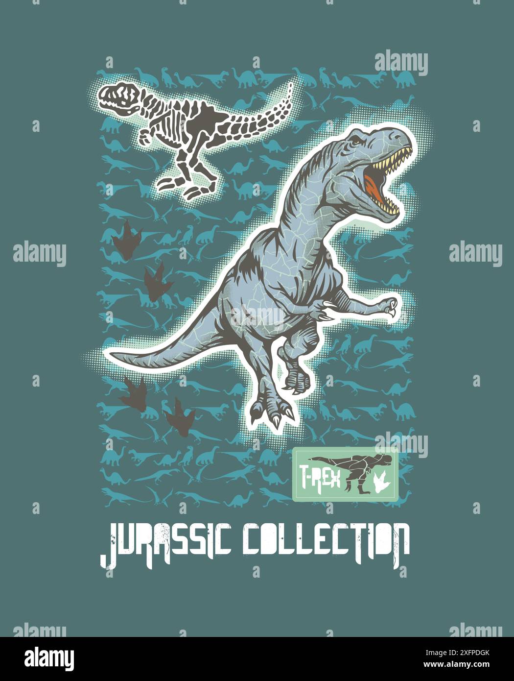 Colorful vector illustration of dinosaurs, fossils and letters Stock ...