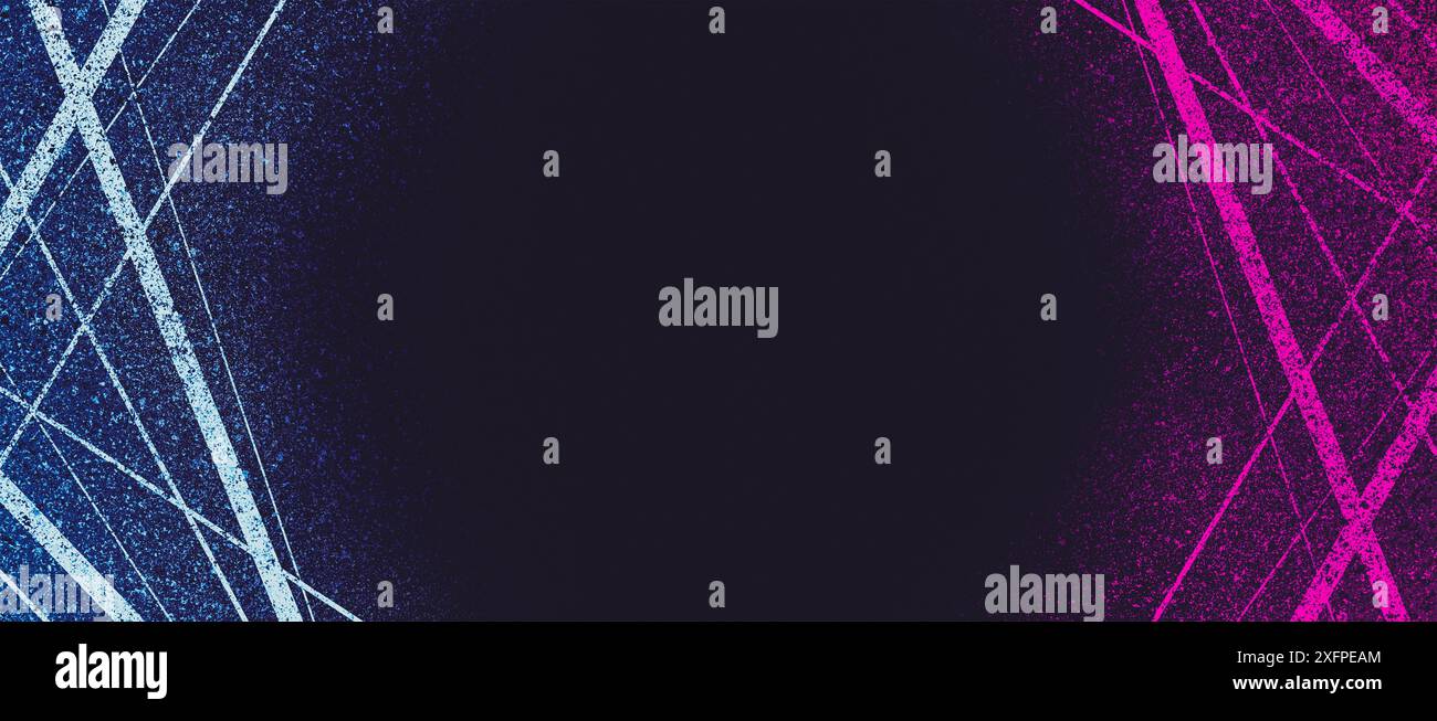Dark background pink blue neon borders, grungy sprayed paint texture ...