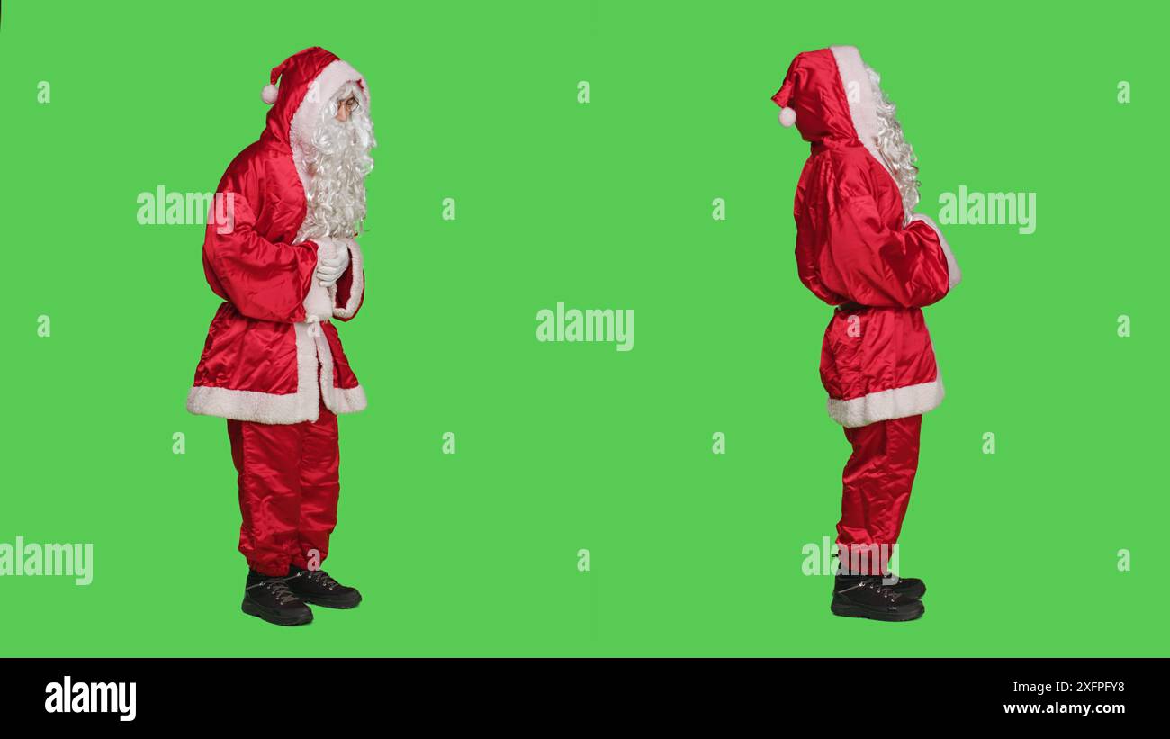 Santa claus character in red suit saying ho ho ho to spread positivity ...