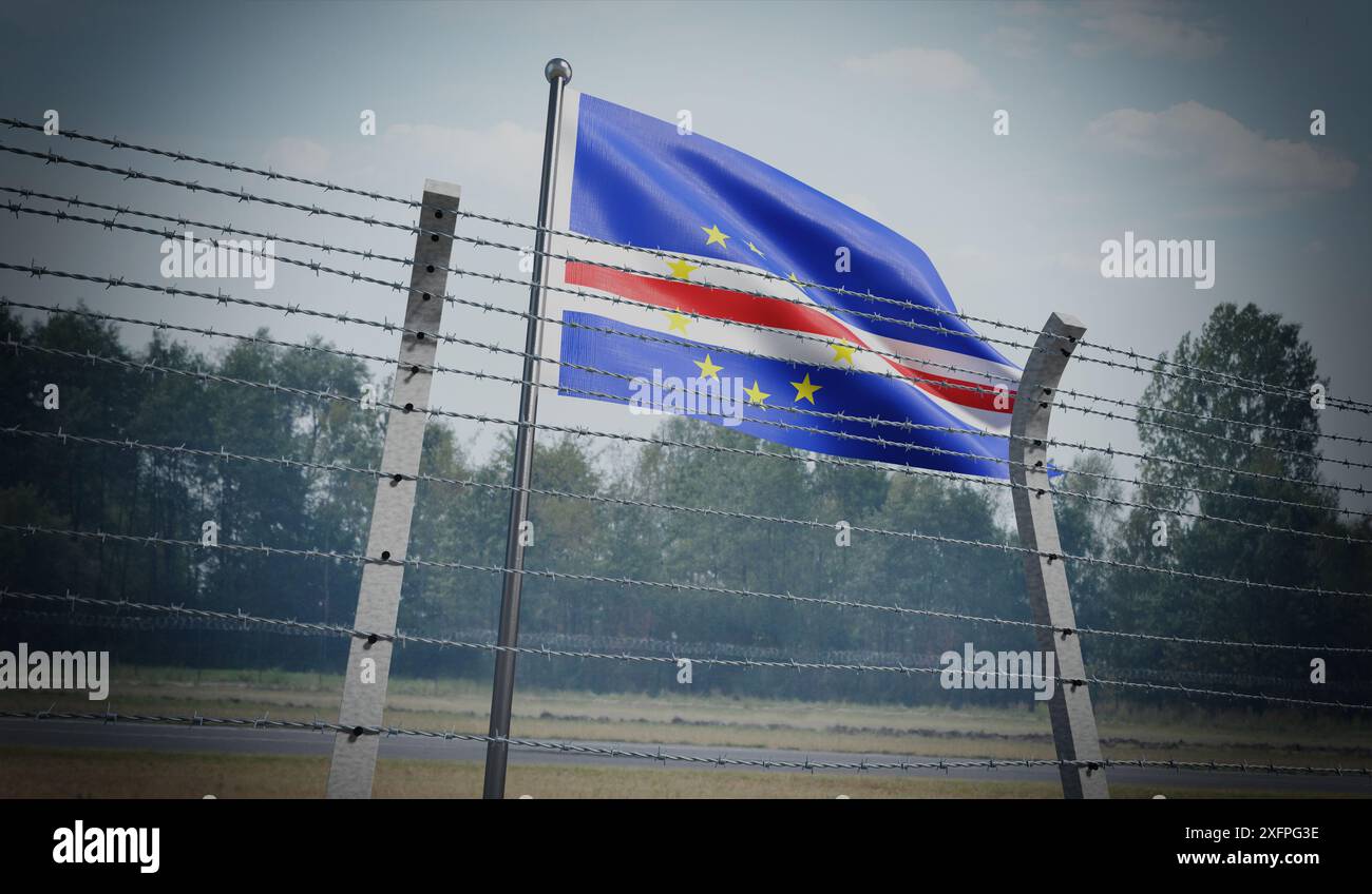Barbed wire fence and flag of Cape Verde - border concept - 3d ...