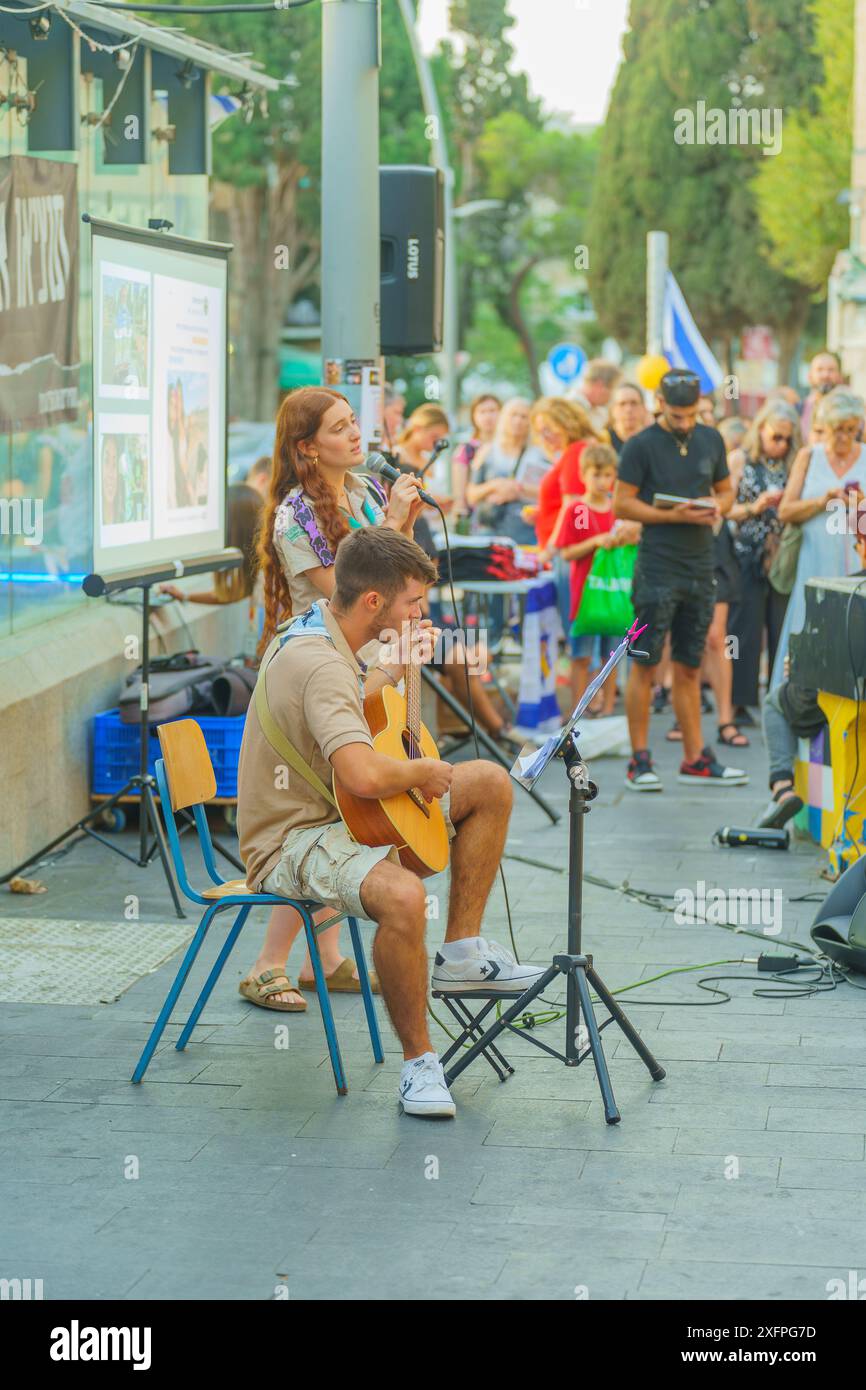 Haifa, Israel - July 04, 2024: Inbar Golan and Ofir Kori sing to the ...