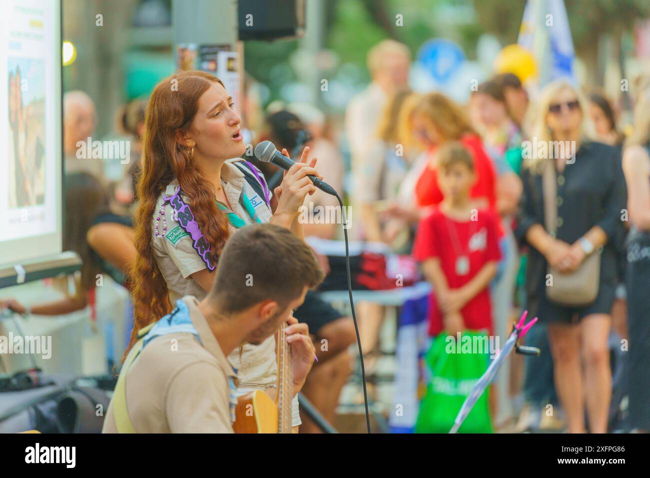 Haifa, Israel - July 04, 2024: Inbar Golan and Ofir Kori sing to the ...