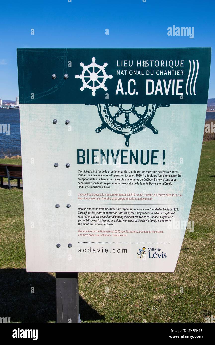 National historic place of AC Davie shipyard sign at Quai Paquet park ...