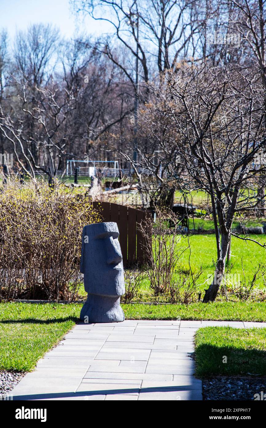 Easter Island statue at the river front park on chem. du Fleuve in ...