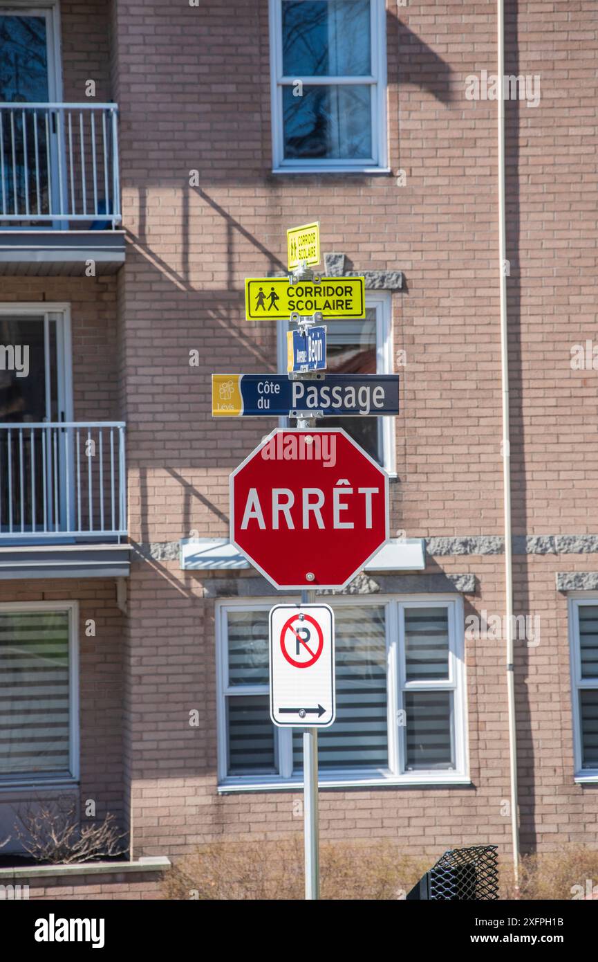 Cote du Passage street, stop and no parking signs in Levis, Quebec ...