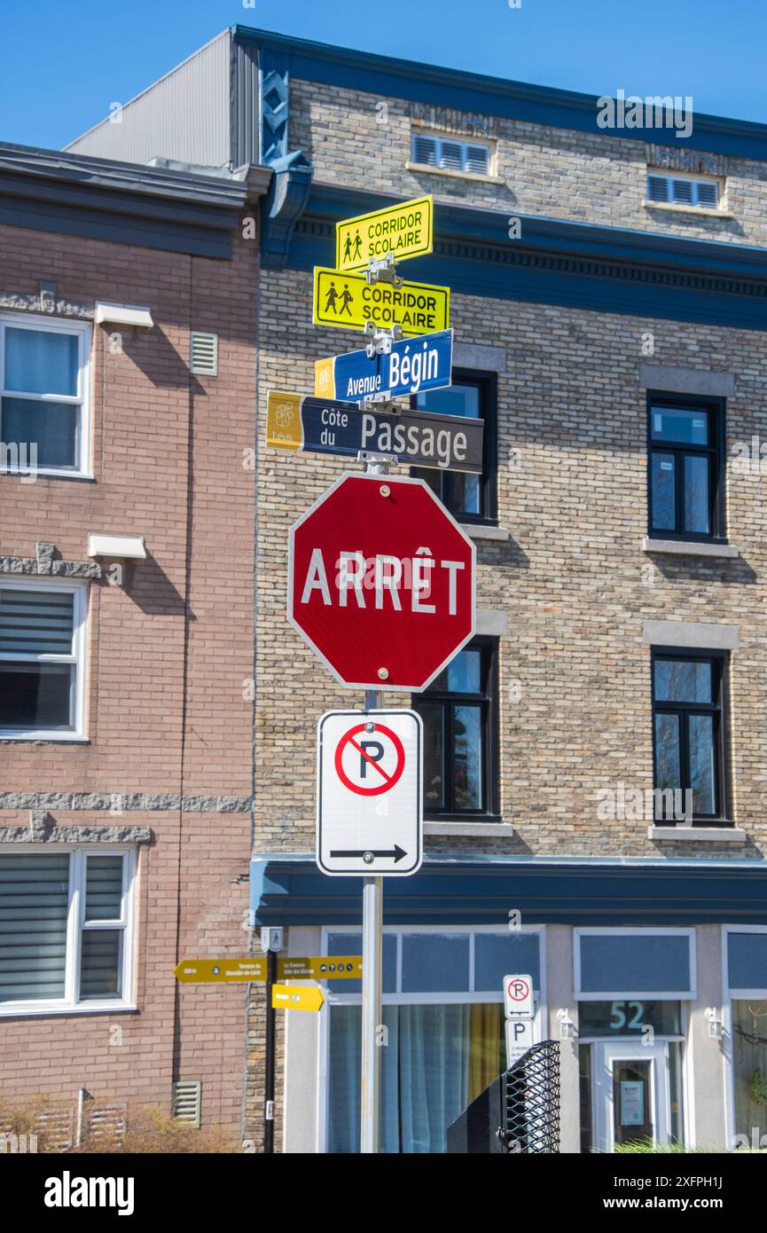 Cote du Passage street, stop and no parking signs in Levis, Quebec ...