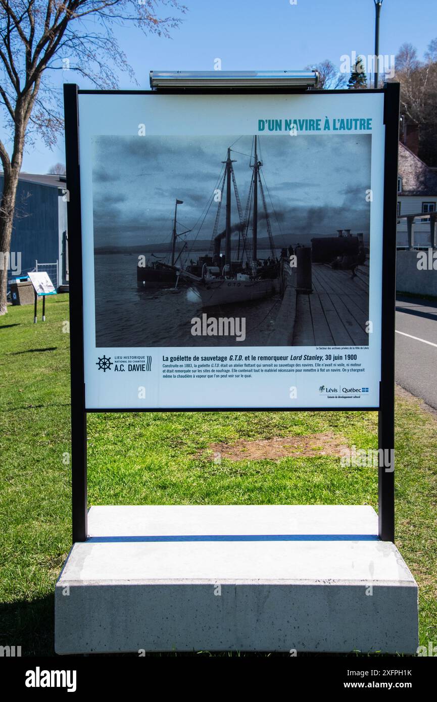 AC Davie shipyard Lord Stanley schooner sign at Quai Paquet park in ...