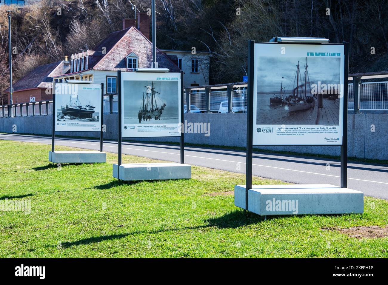 AC Davie shipyard historic ships signs at Quai Paquet park in Levis ...