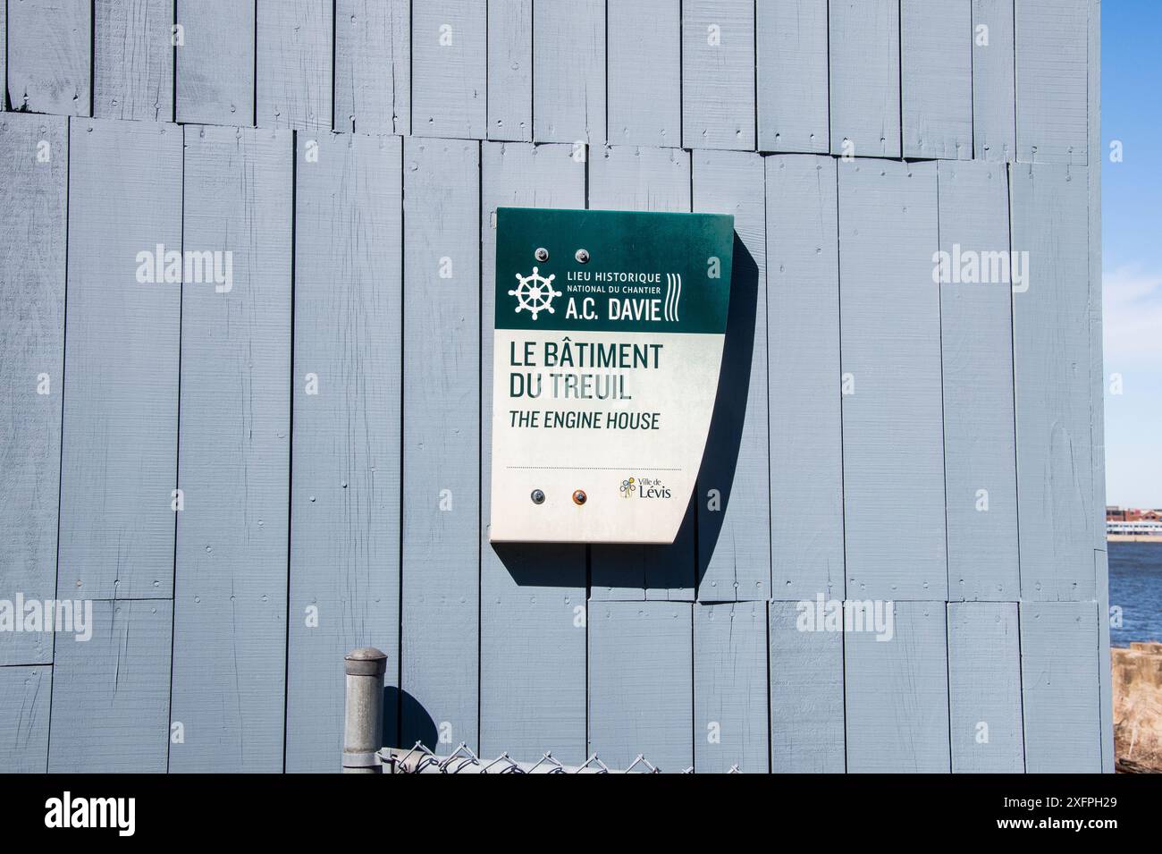 National historic place of AC Davie shipyard engine house sign at Quai ...