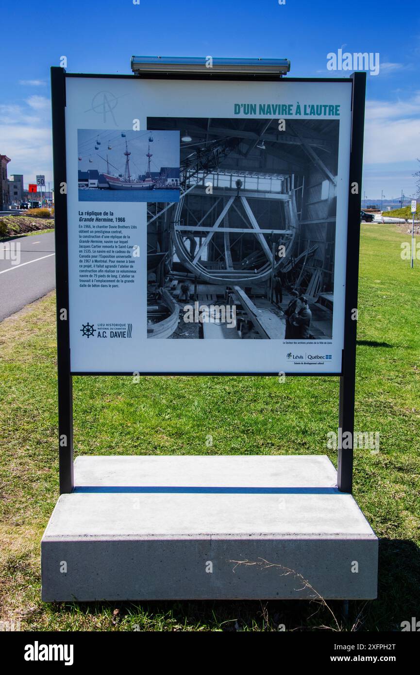 AC Davie shipyard Grande Hermine replica ship sign at Quai Paquet park ...