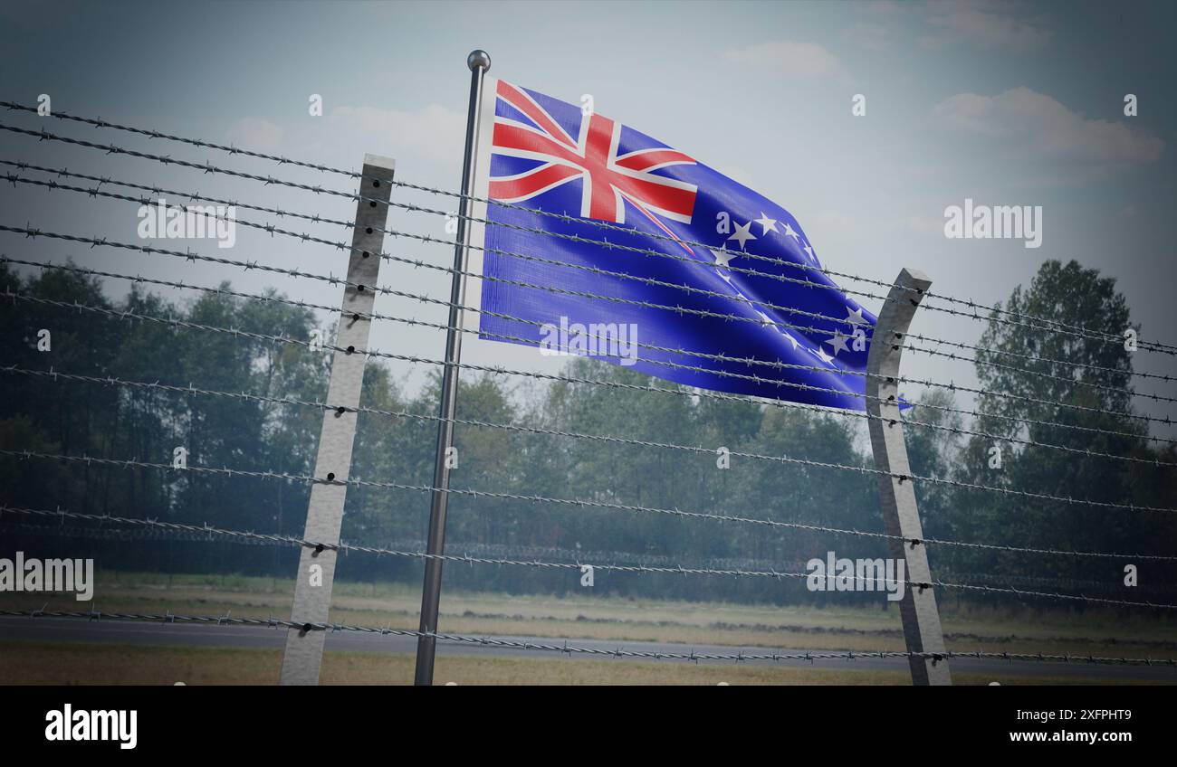 Barbed wire fence and flag of Cook Islands - border concept - 3d ...