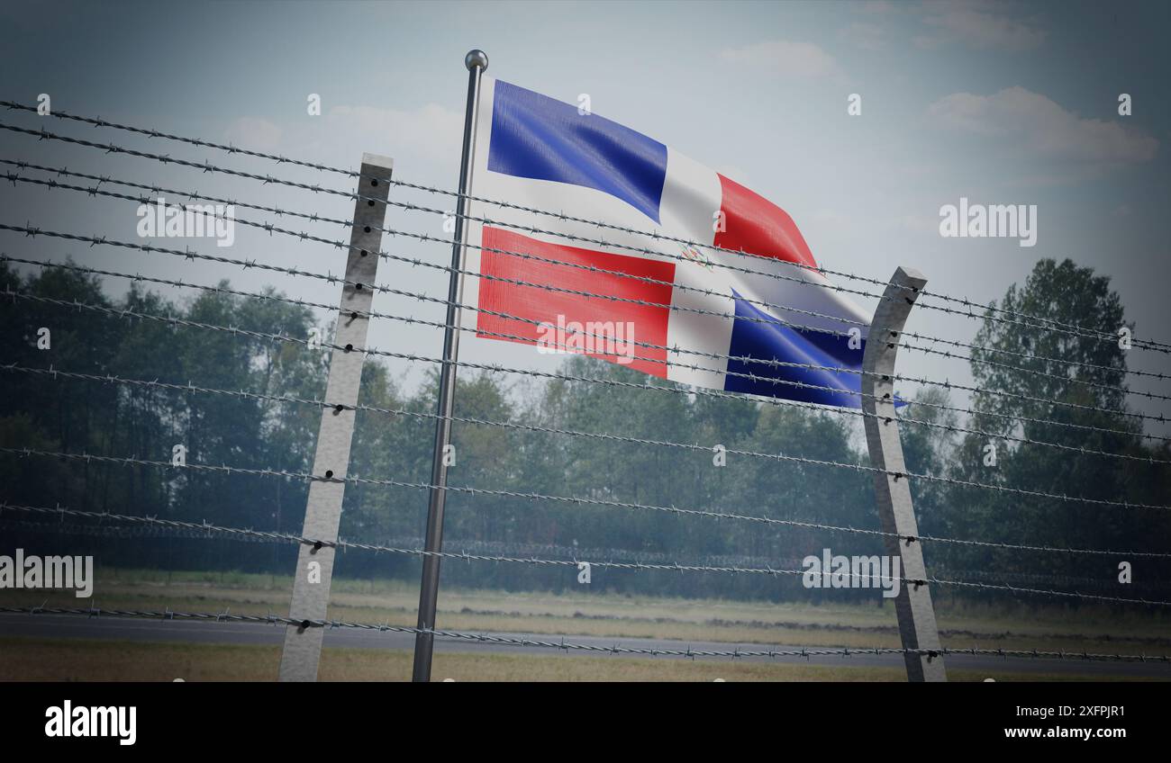 Barbed wire fence and flag of Dominican Republic - border concept - 3d ...