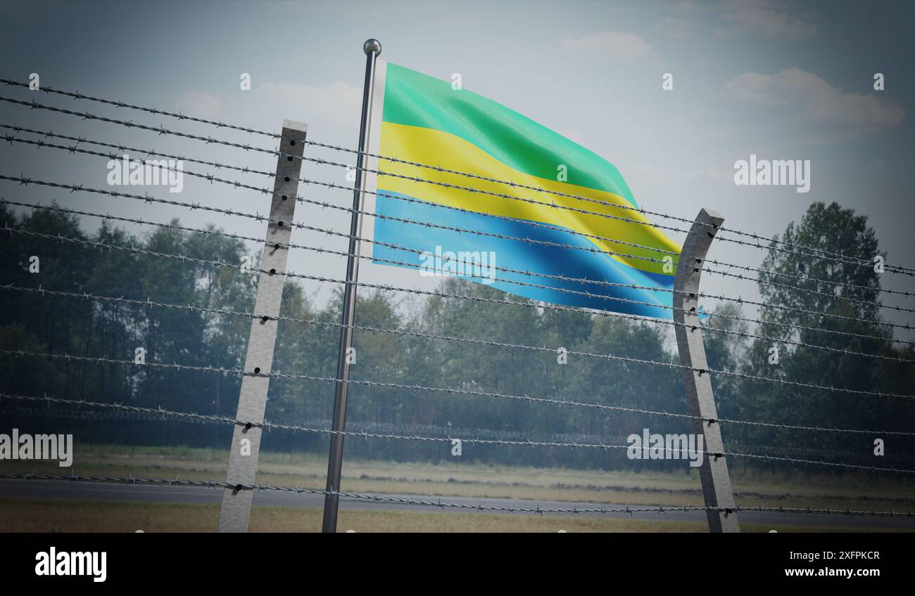 Barbed wire fence and flag of Gabon - border concept - 3d illustration ...