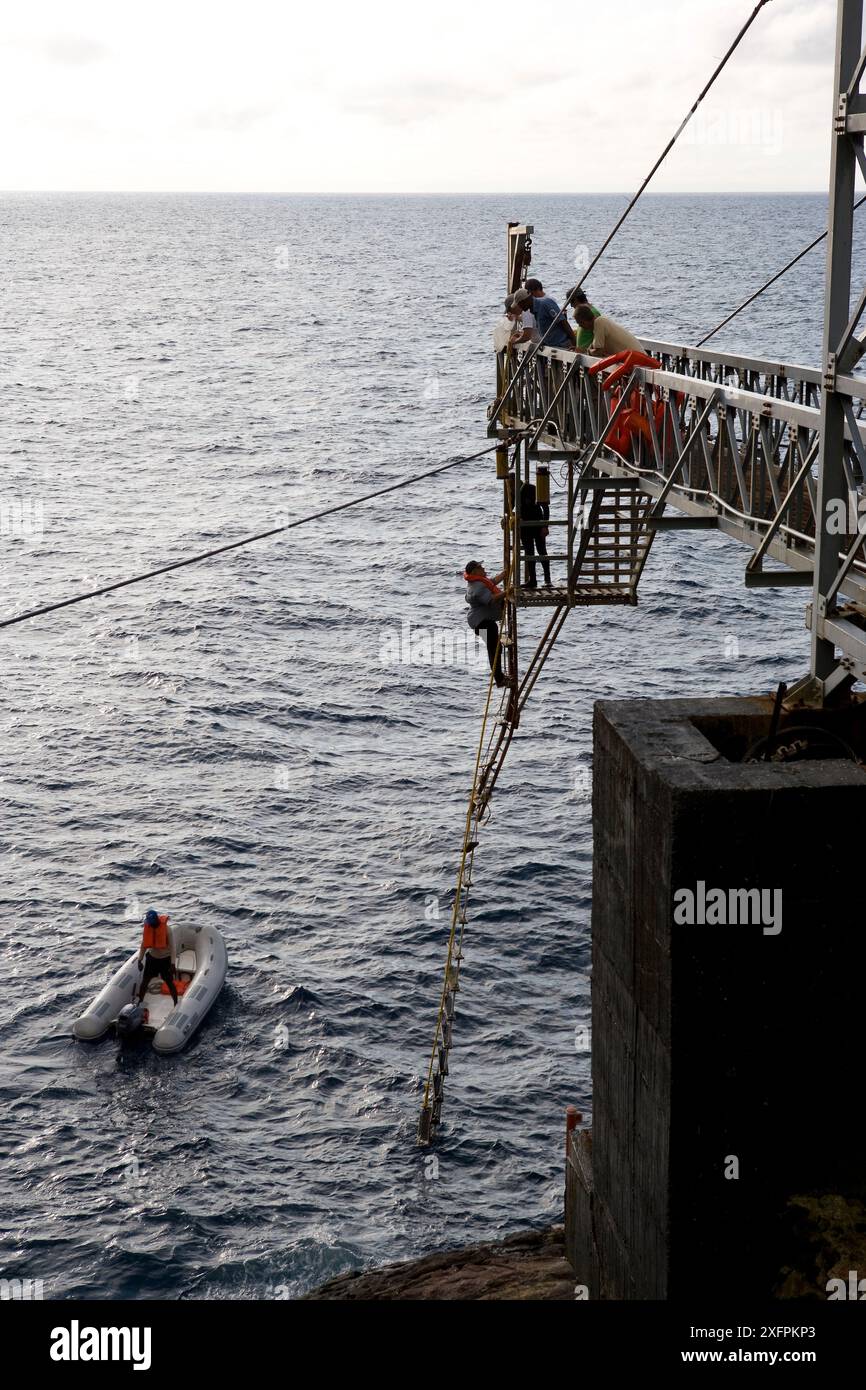 Rope ladder used to land on the island, Malpelo Island National Park ...