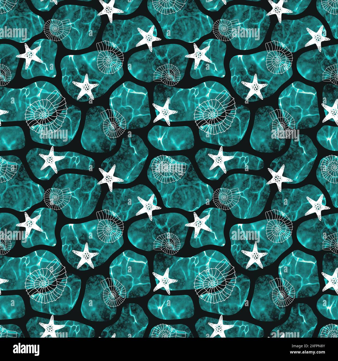 Summer print seamless starfish and shells and stones pattern for ...