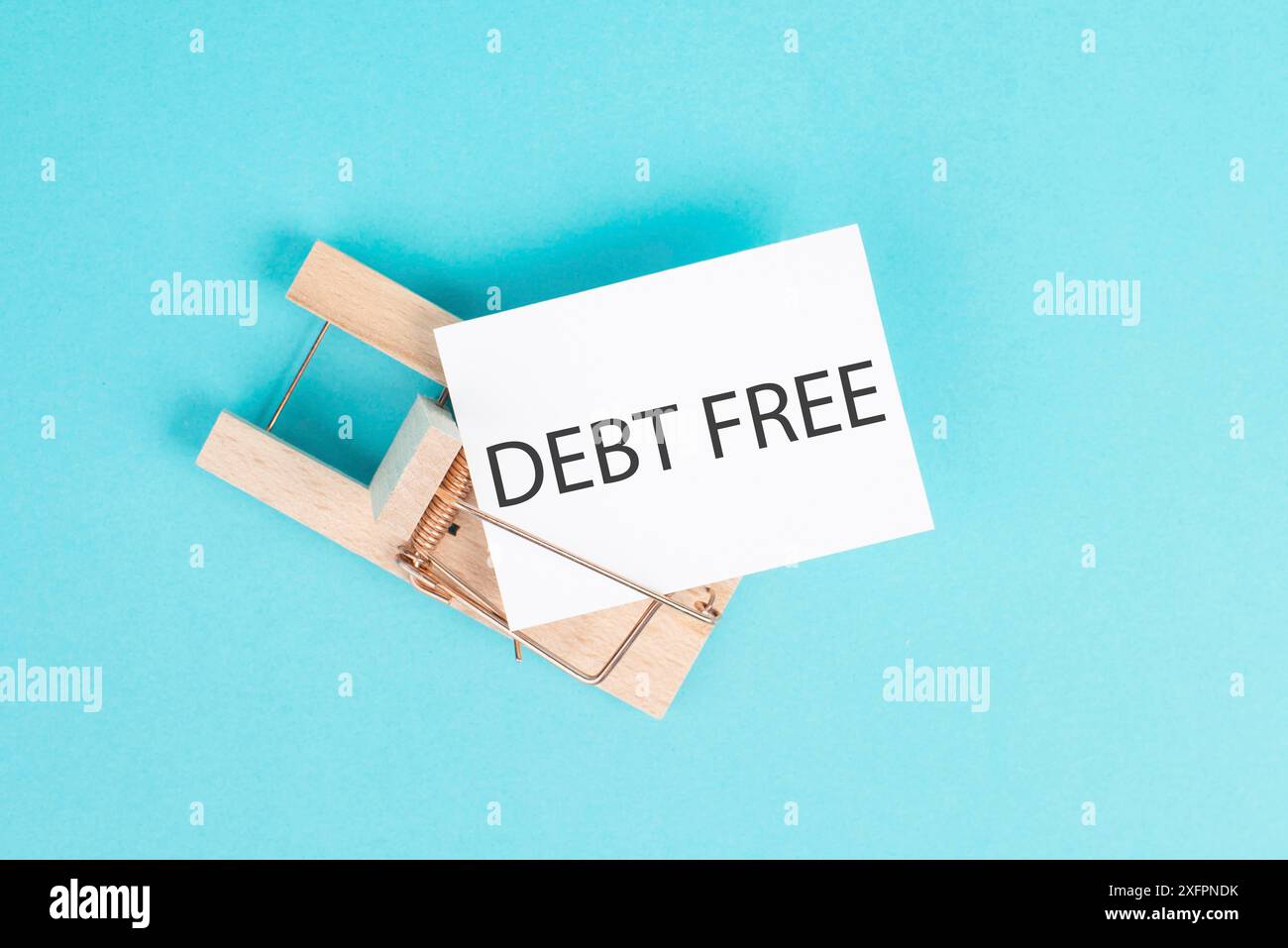 Debt free is standing on a paper, ending credit payments and bank loans ...