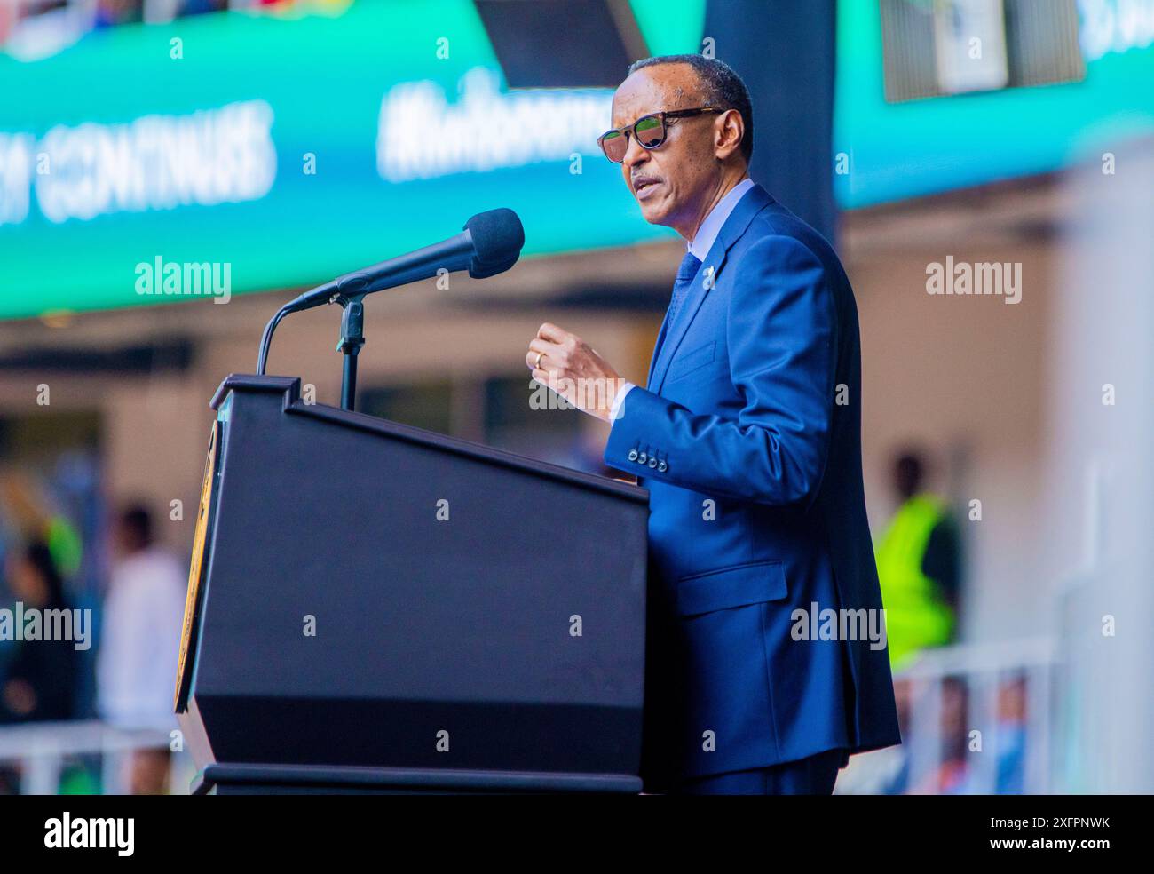 Kigali, Rwanda. 4th July, 2024. Rwandan President Paul Kagame delivers ...