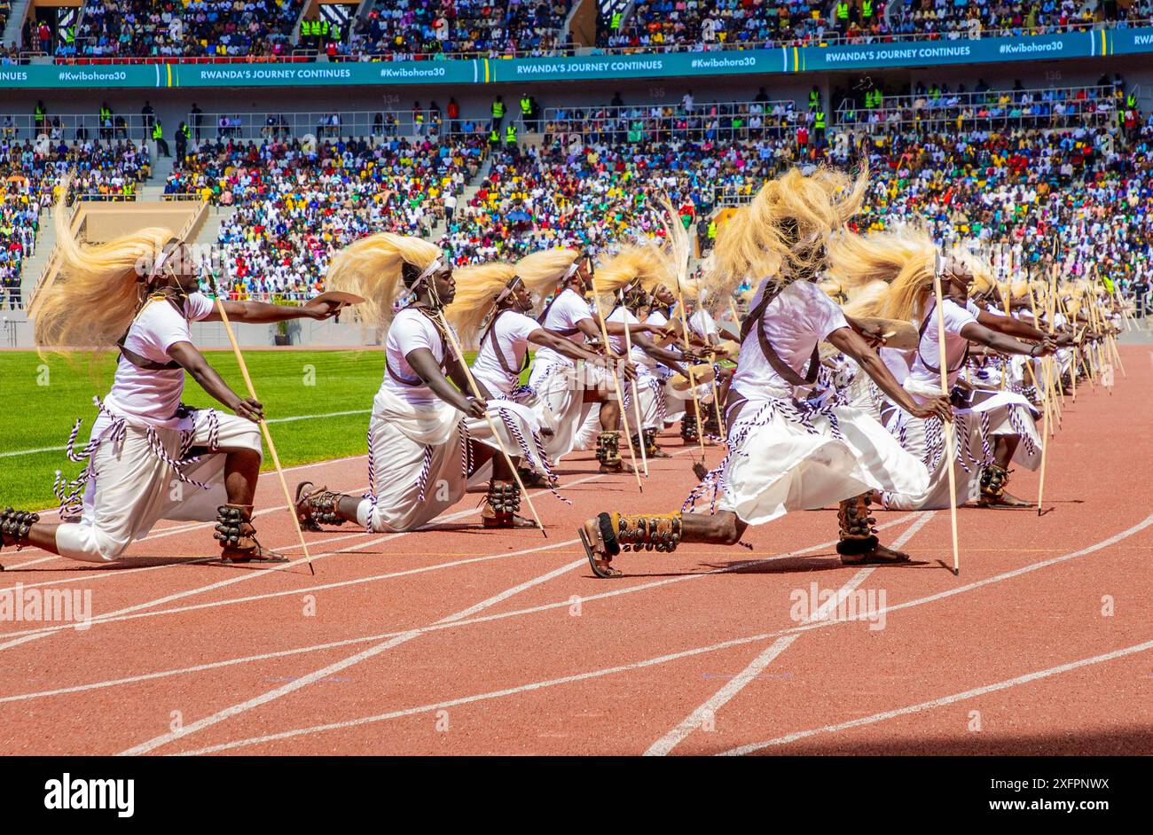 Kigali, Rwanda. 4th July, 2024. Dancers perform traditional dance at ...