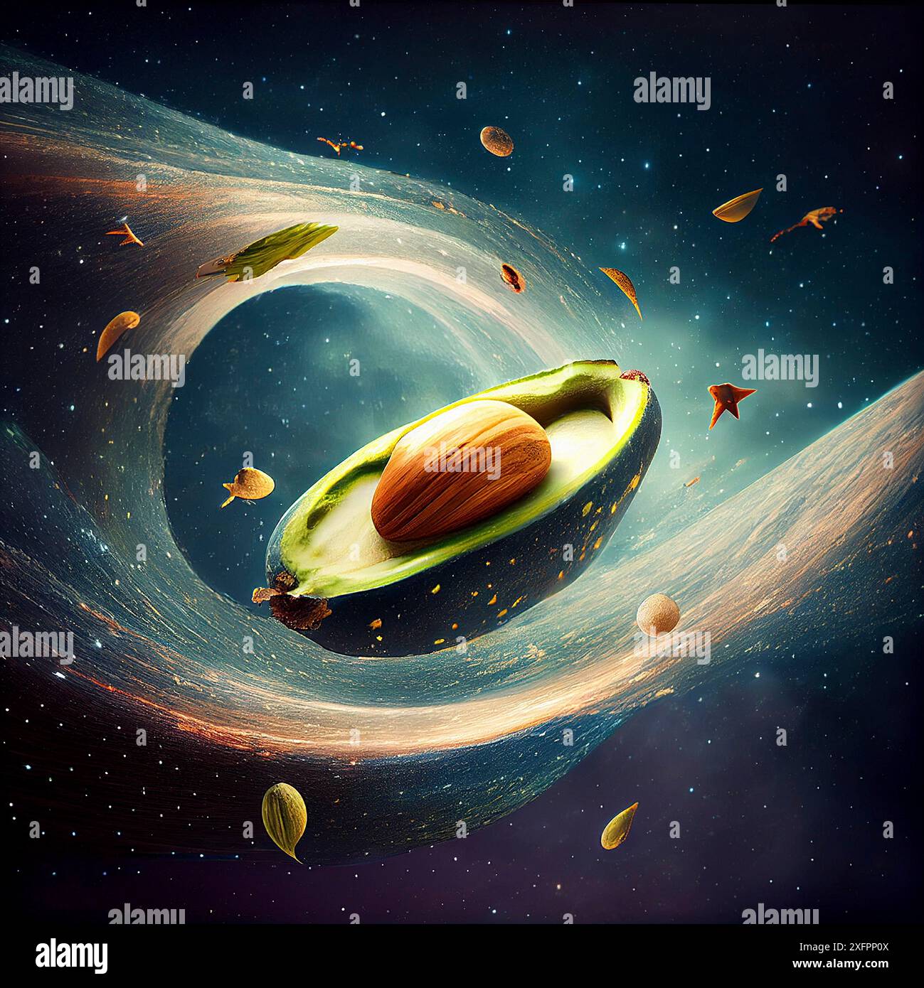 Avocado travels in space, explore the universe, star tail around the ...