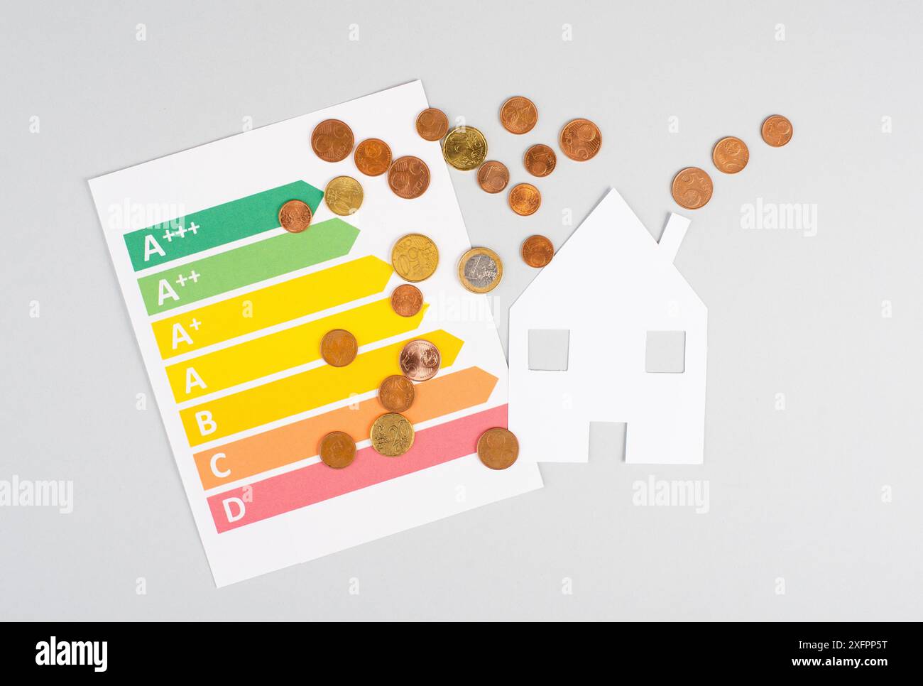 House with power consumption graphic, renewable substainable energy ...