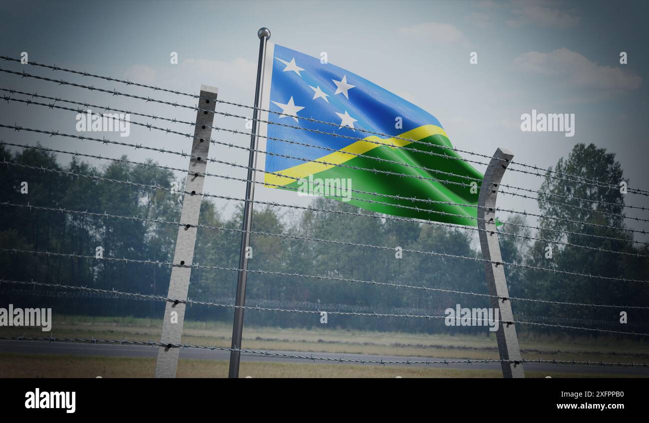 Barbed wire fence and flag of Solomon Islands - border concept - 3d ...