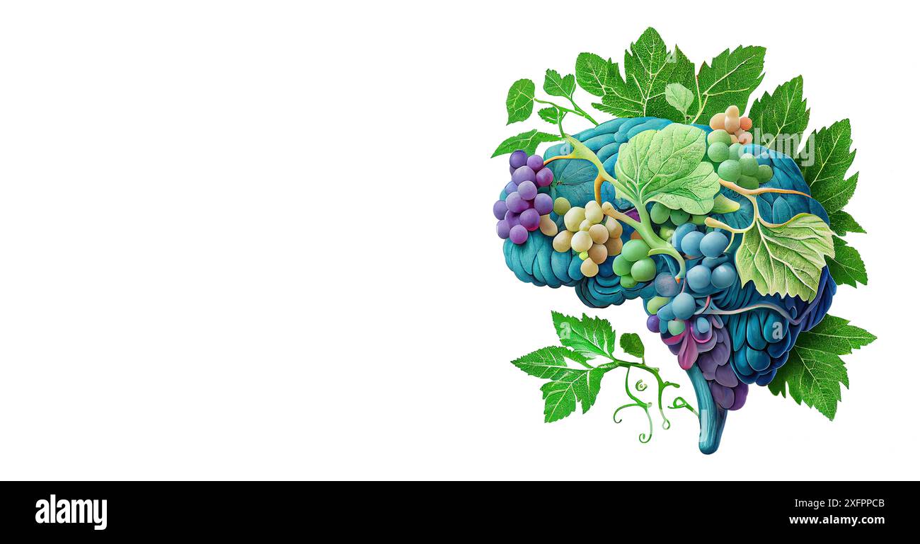 Human brain tree with grapes and leaves, grapevine, wellness and ...
