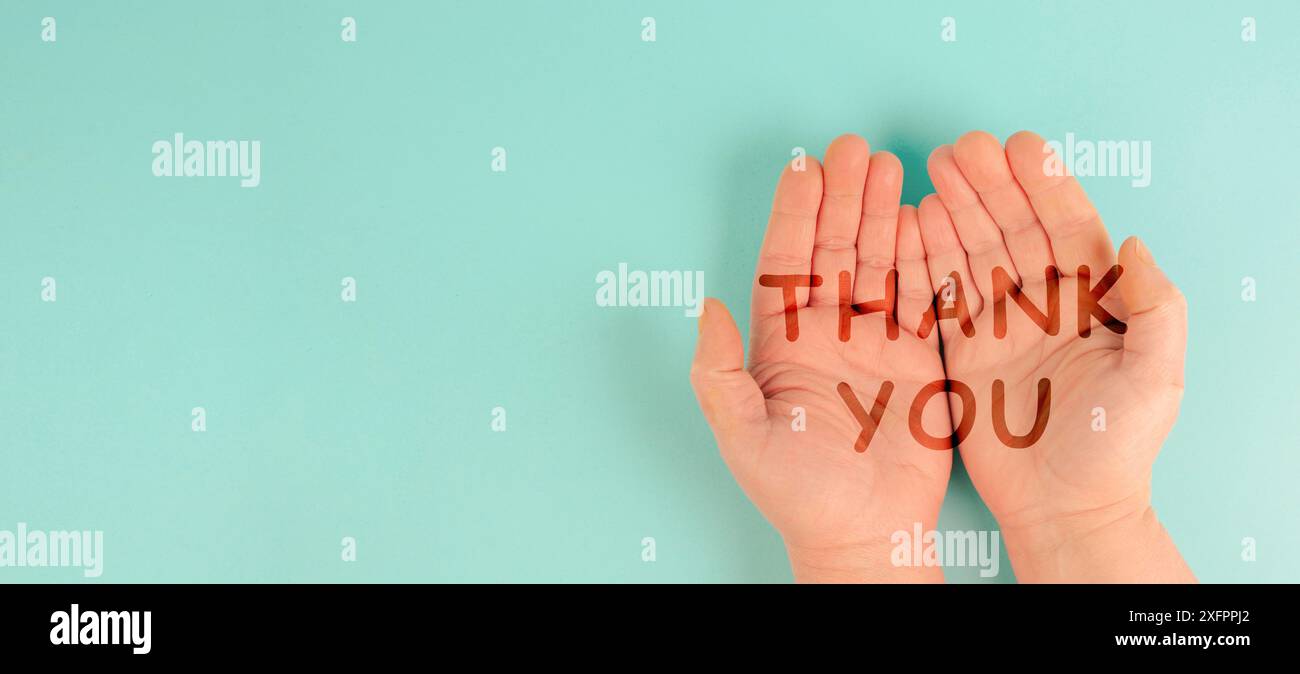 Thank you is standing on the hands, being thankful, support, help and ...