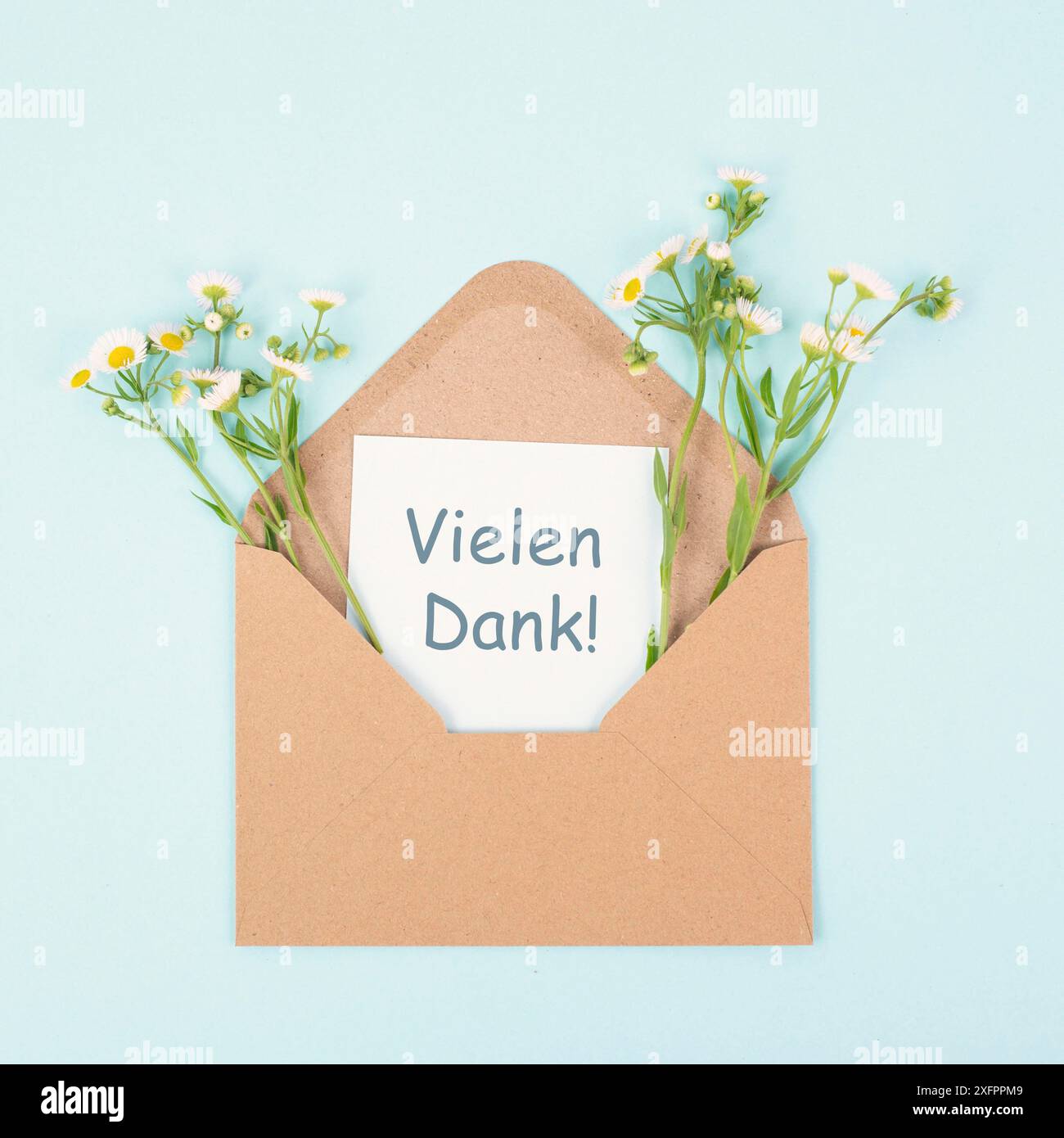 Thank you card in an envelope surrounded by flowers, being thankful ...