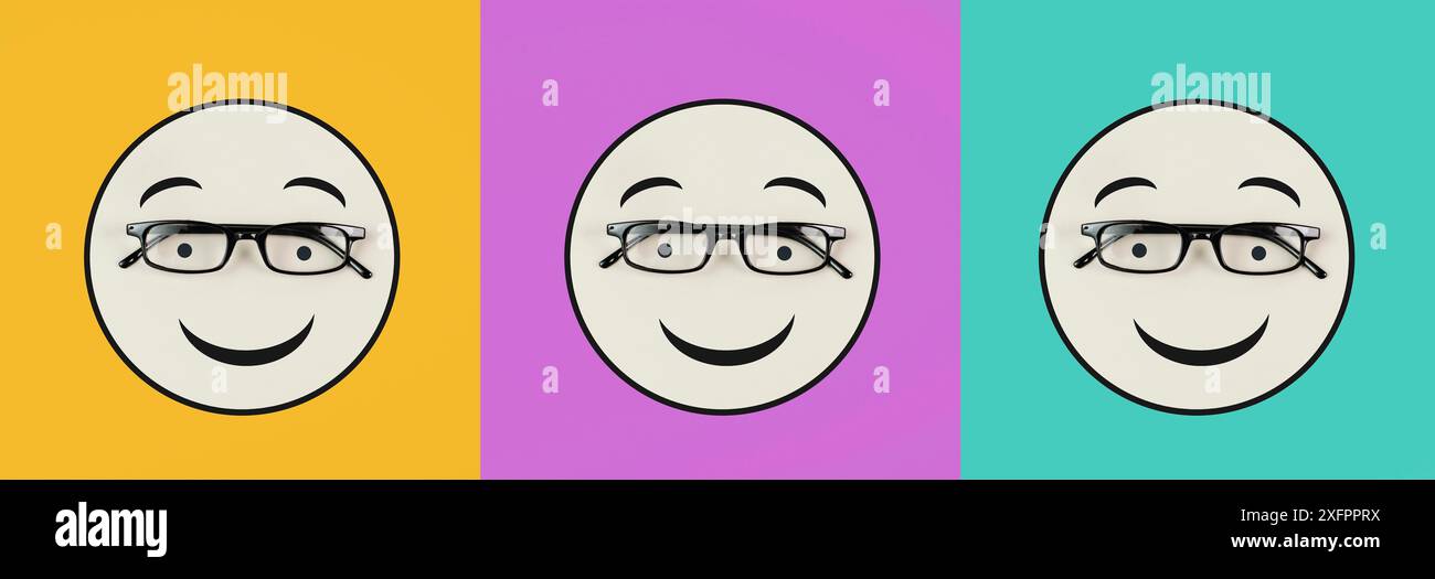 Head with a smiling face and eyeglasses, mental health concept ...