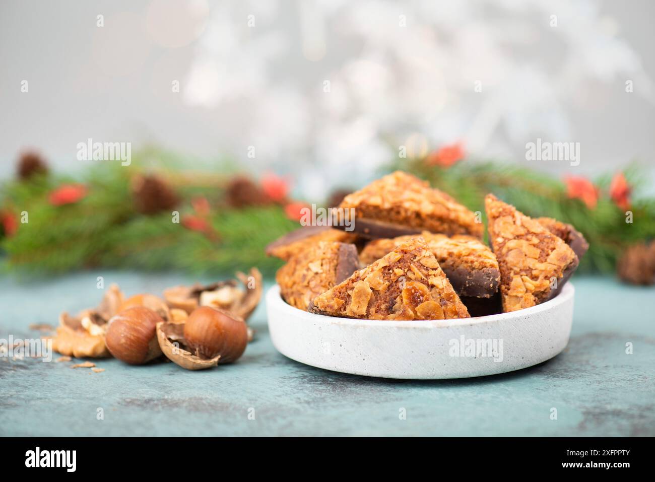 Nut corner triangles, traditional german sweets called Nussecke ...