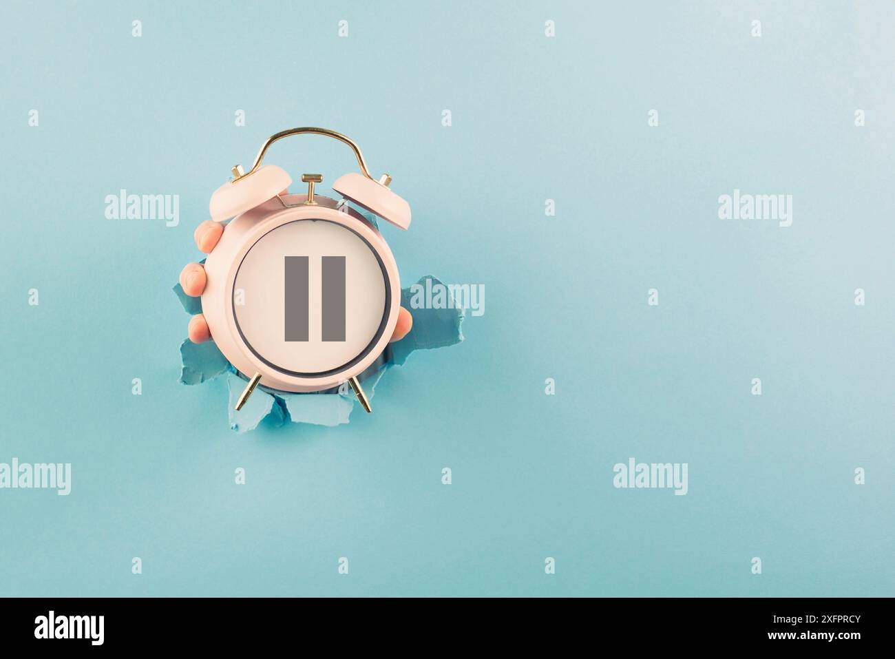 Alarm clock with pause sign, take a break, menopause concept, hormone ...