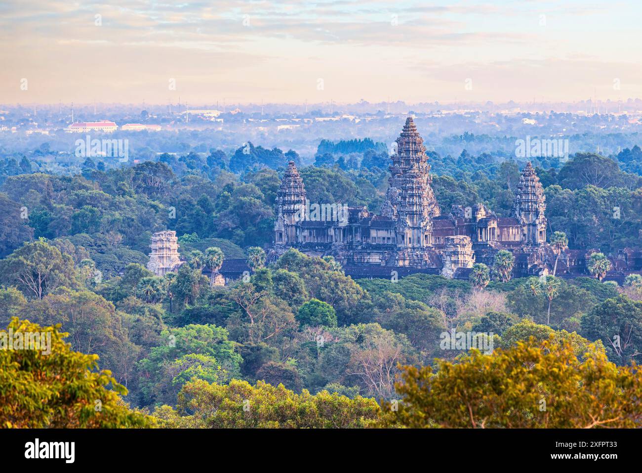Aerial view of teh main temple complex Angkor Wat embedded in the ...