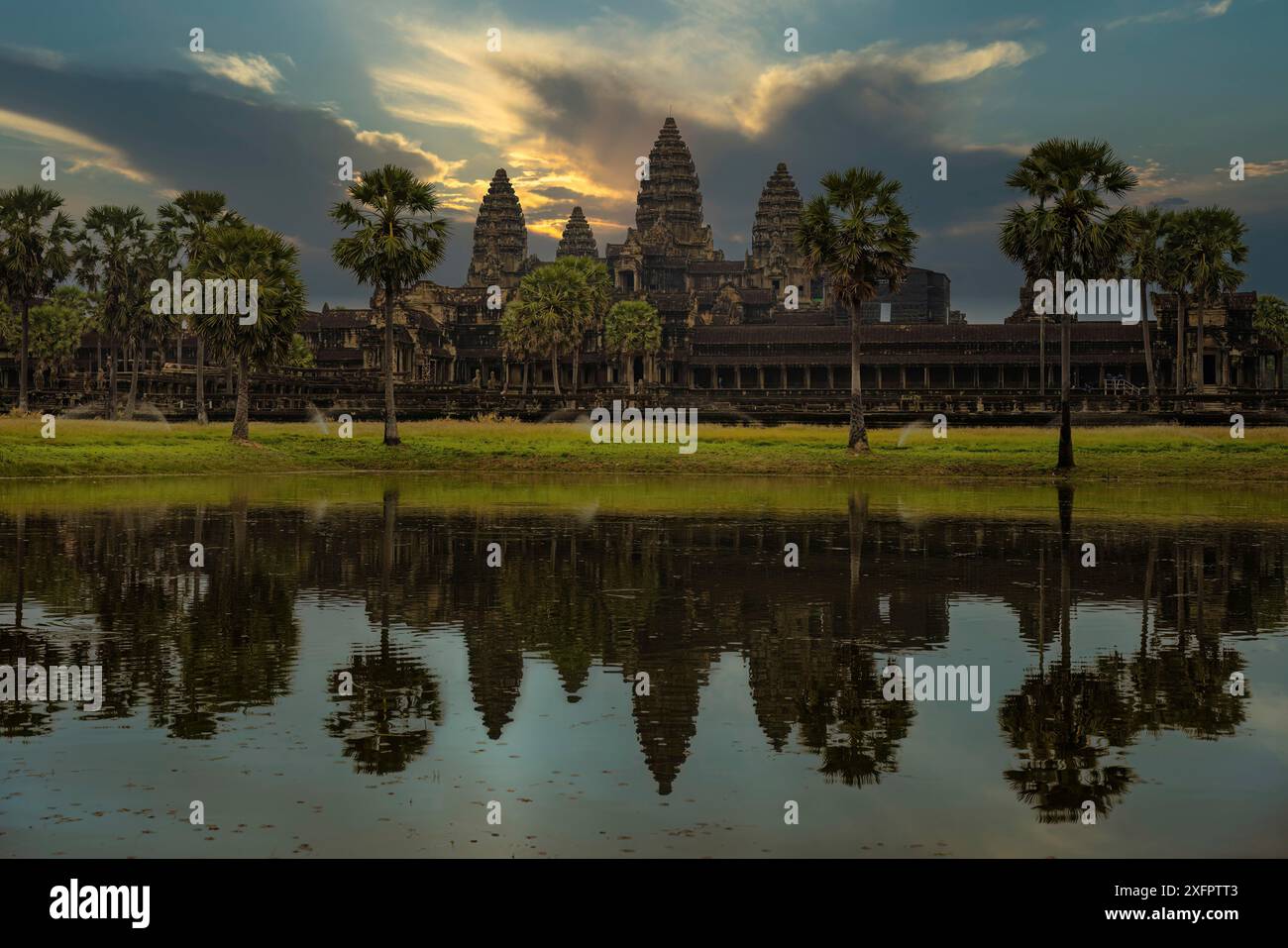 Beautiful sunrise with colorful sky at Angkor Wat Temple City, a world ...