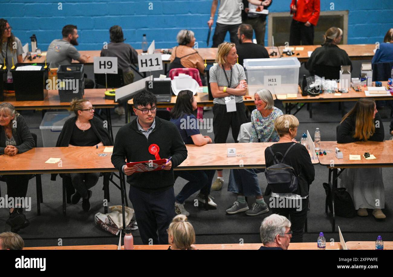 Brighton UK 4th July 2024 - The count begins at Portslade Sports Centre ...