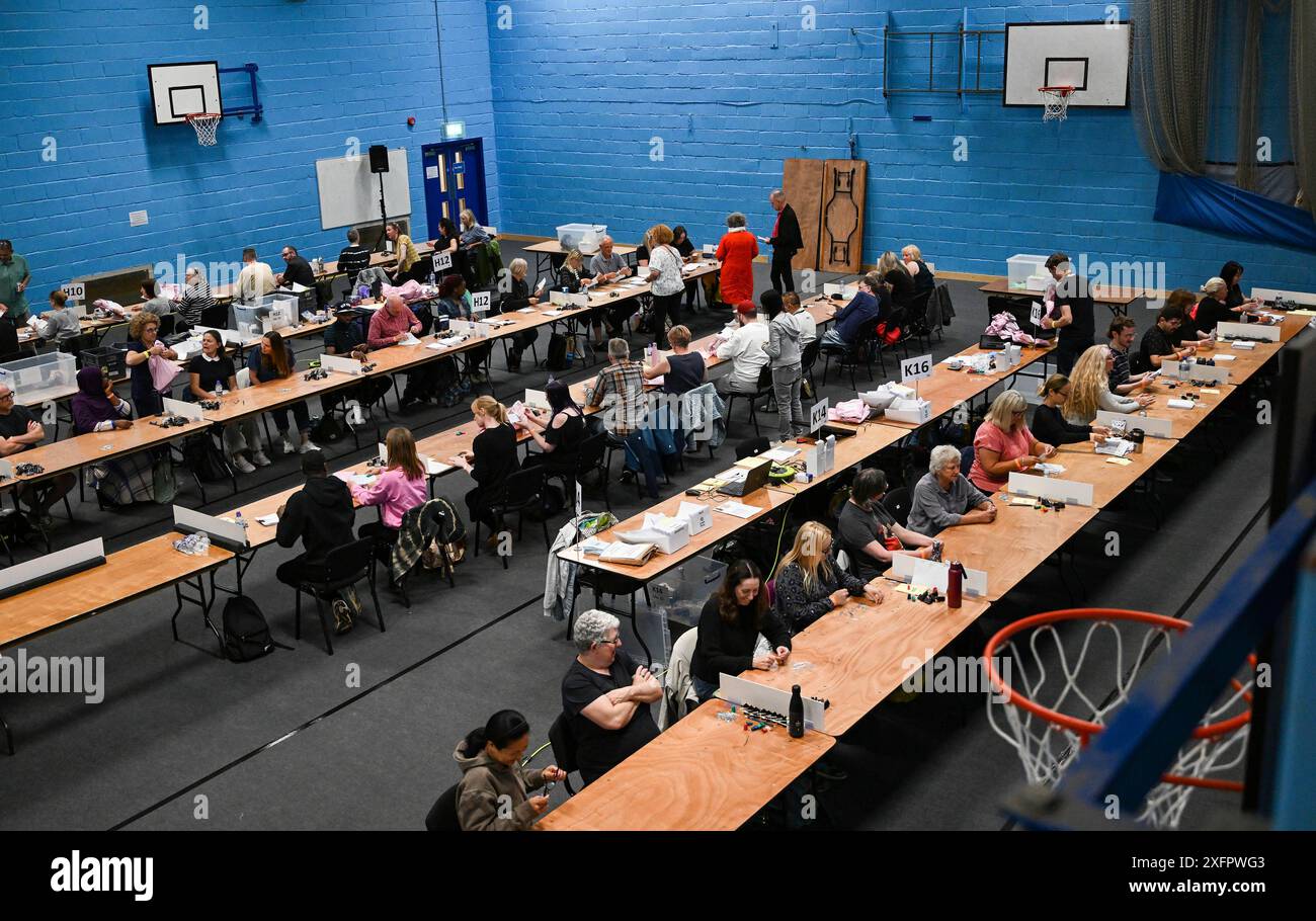 Brighton UK 4th July 2024 - The count begins at Portslade Sports Centre ...