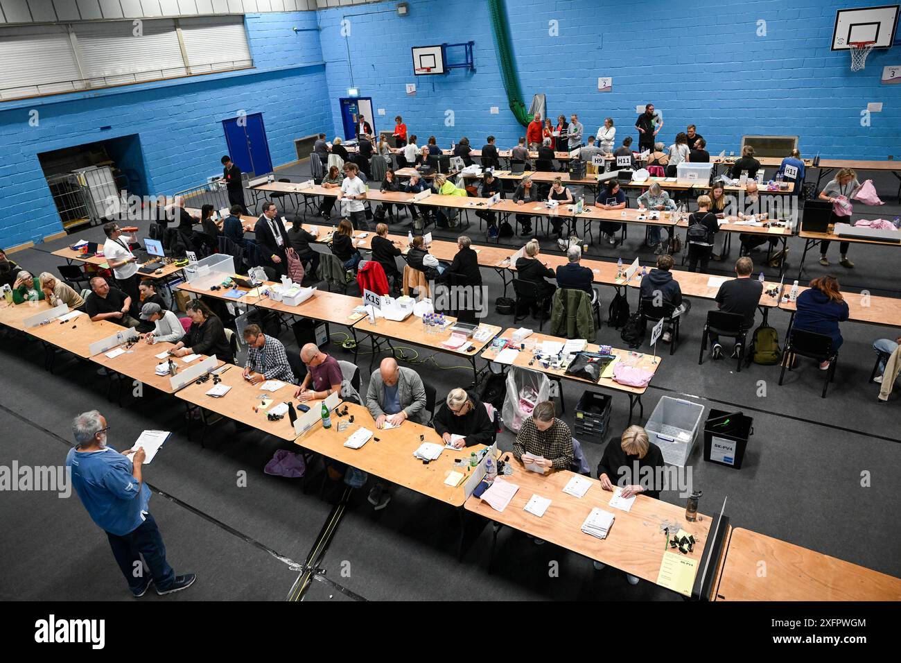 Brighton UK 4th July 2024 - The count begins at Portslade Sports Centre ...