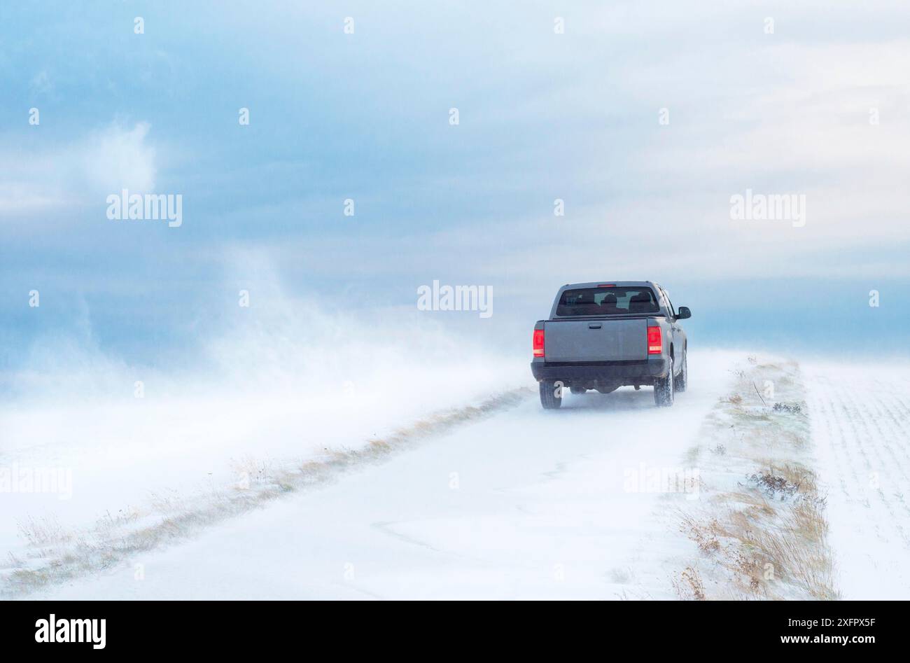 Pick-Up Truck on road in winter with heavy wind Stock Photo - Alamy