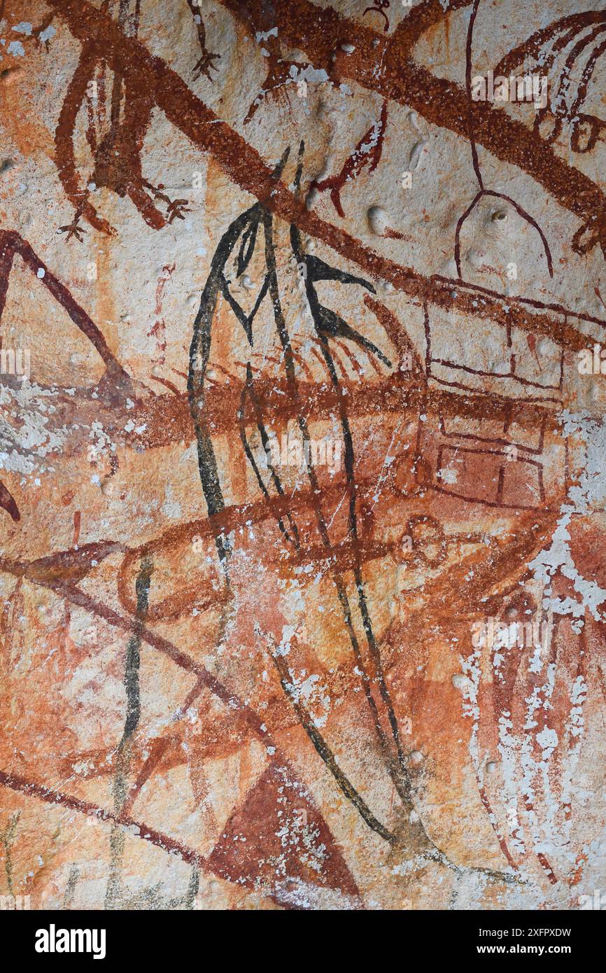 Ancient rock art paintings, from cave that caved in and exposed them to ...