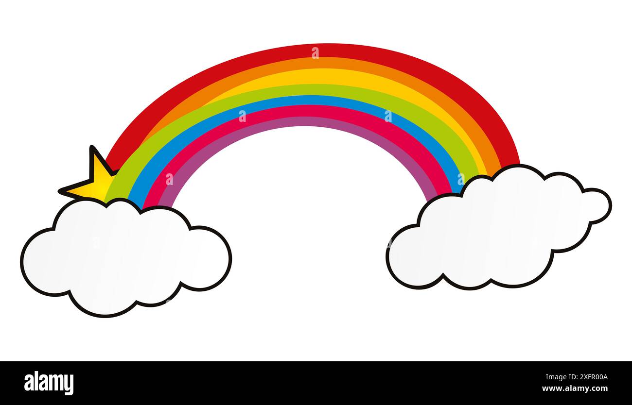 Rainbow between two clouds drawn in cartoon style Stock Photo - Alamy