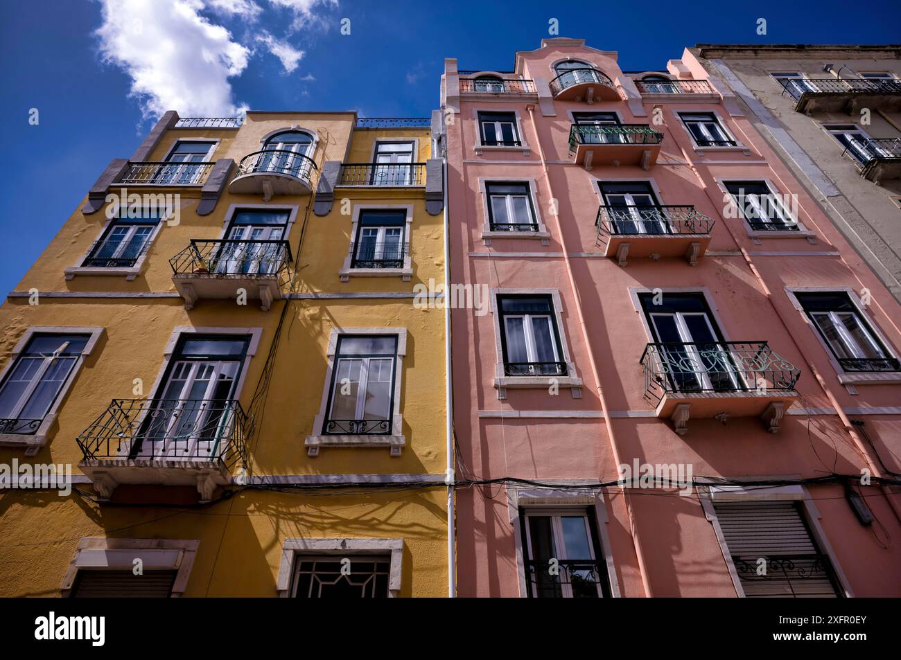 House, house facade, yellow, pink, pink, Lisbon, Portugal Stock Photo ...