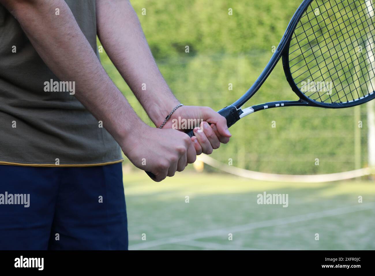 Backhand Technique Training For A Tennis Player, Close Up Stock Photo ...