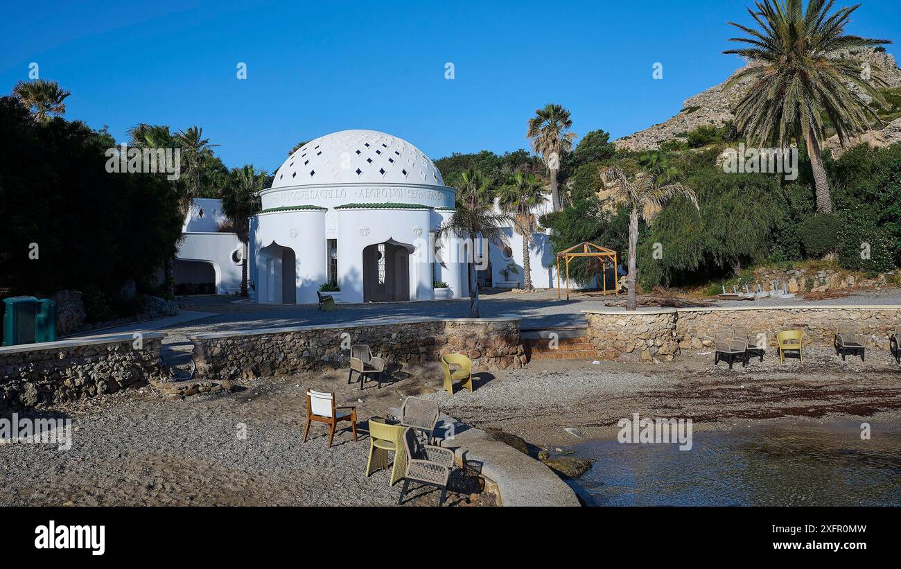 Beach complex with domed building in Mediterranean style, surrounded by ...