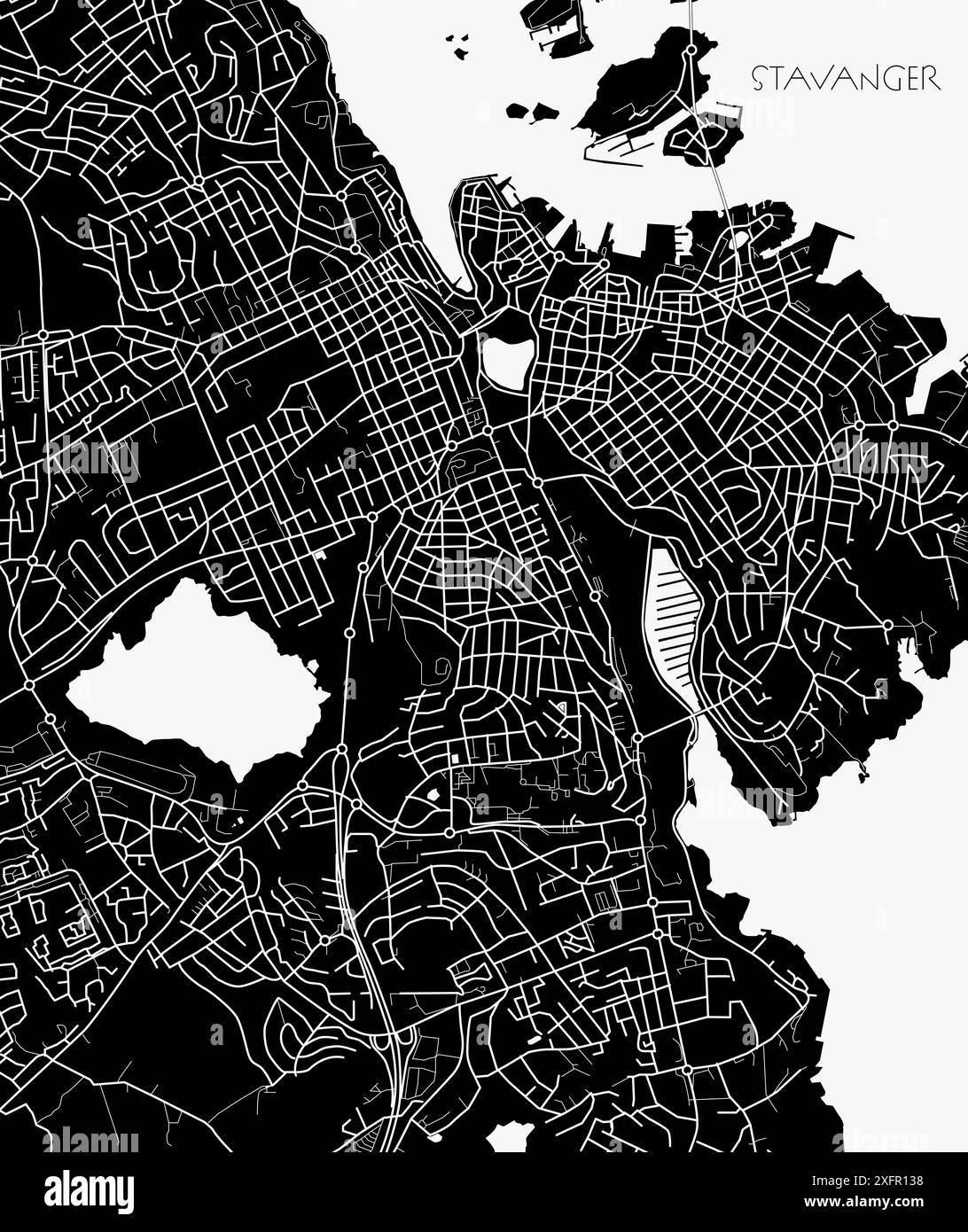 City map of Stavanger, Norway. Dark background version for infographic ...