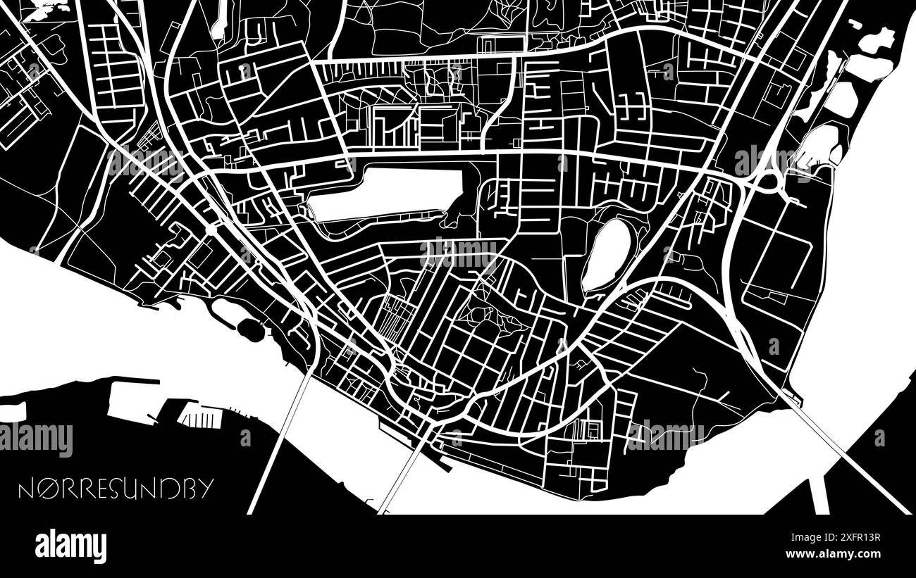 City map of Norresundby, Denmark. Dark background version for ...