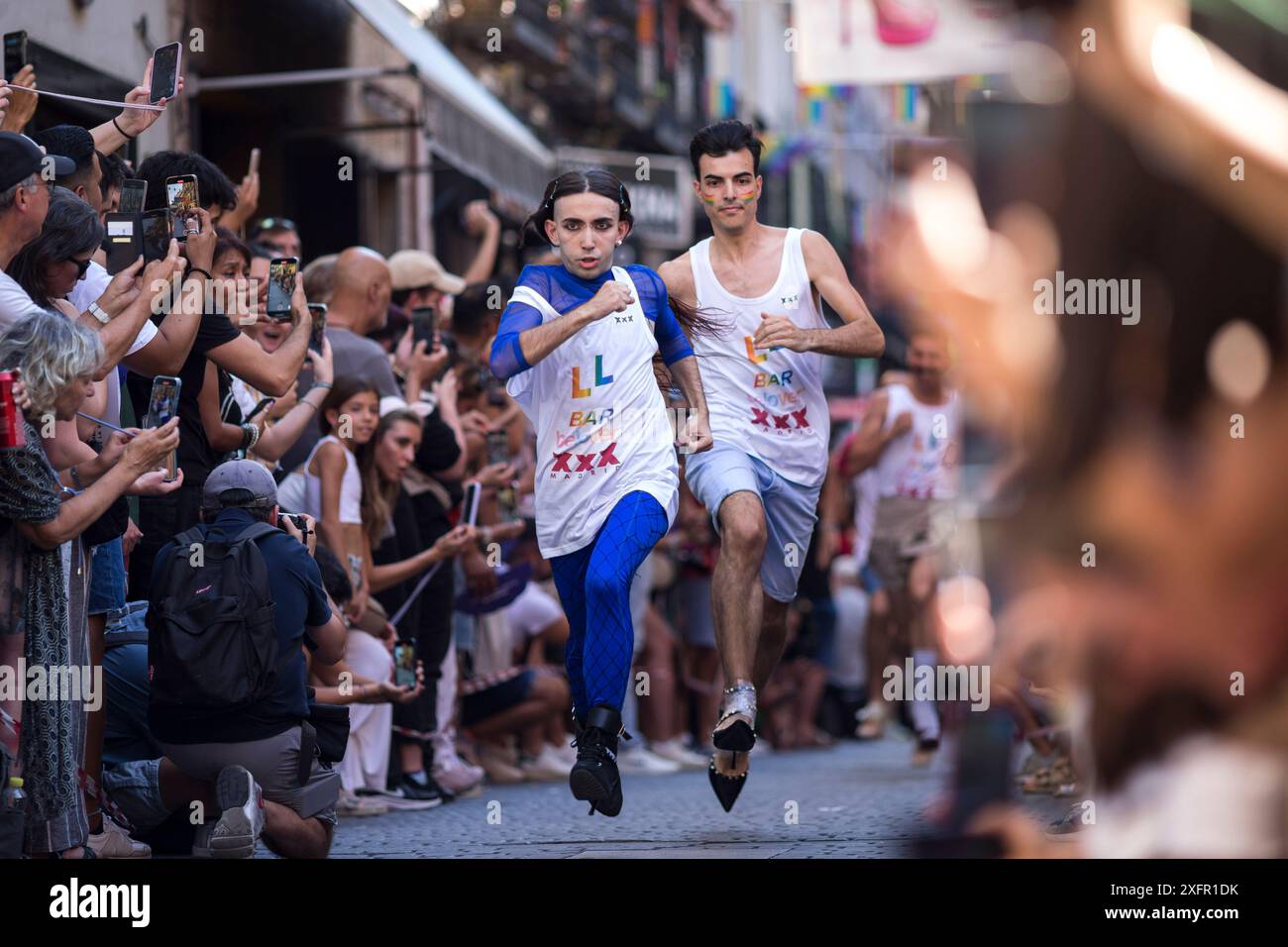 Madrid, Spain. 04th July, 2024. Contestants run wearing high heels ...