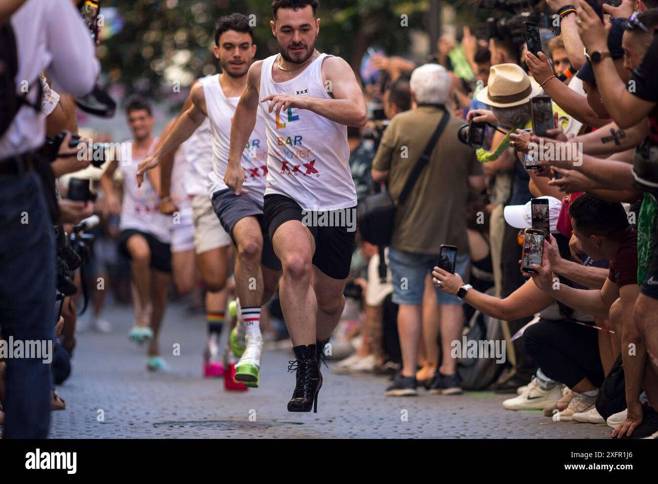Madrid, Spain. 04th July, 2024. Contestants run wearing high heels ...