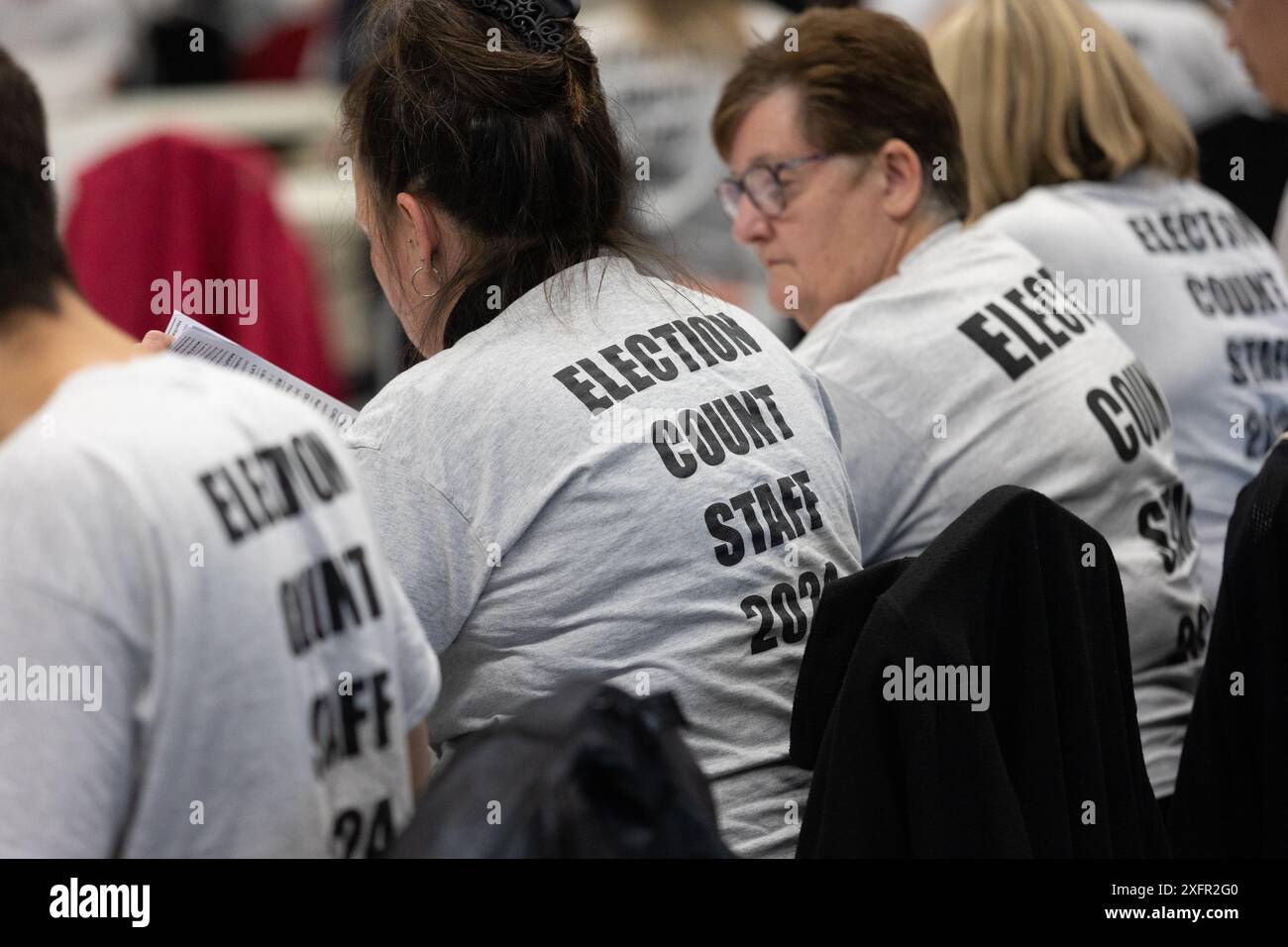 Mitcham, London, UK. Thursday July 4th, 2024. Counting staff at Canons ...